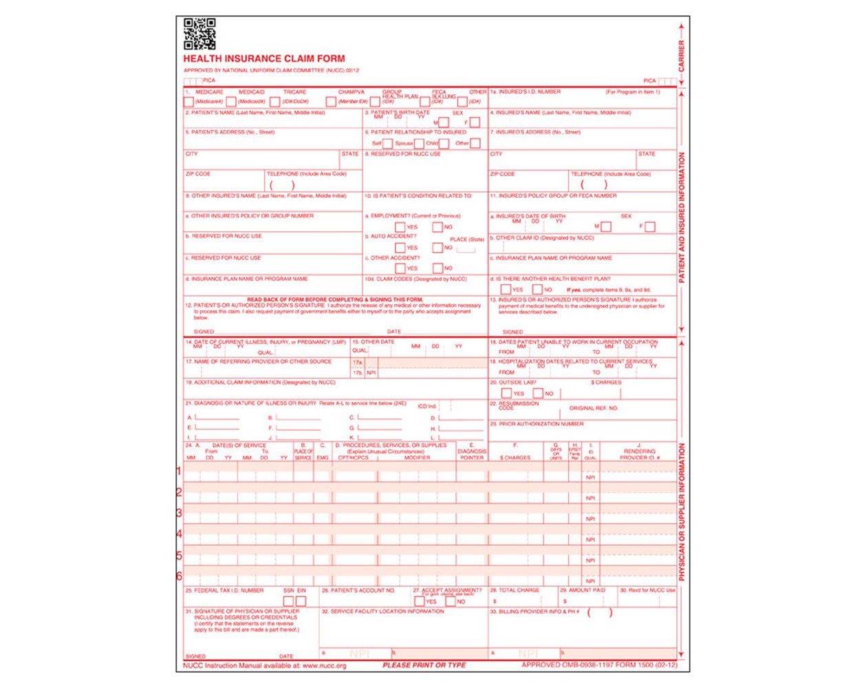 CMS 1500 Claim Forms, HCFA (Version 02/12), 1 Part, Laser (Pkg of 500 ...
