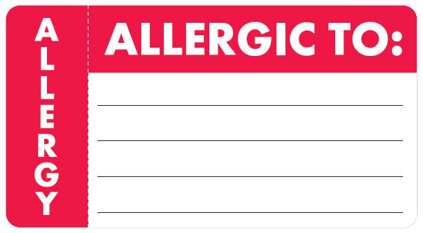 Allergy Warning Labels, ALLERGIC TO: – Red/White (Wrap Around), 3-1/4 ...