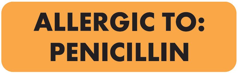 Allergy Warning Labels, ALLERGIC TO: Penicillin – Fl Orange, 2 1/2″ X 3 ...