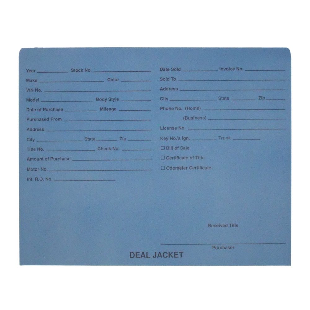 Pre-Printed Auto Dealer Vehicle Deal Jackets, Blue (Box of 100) – Ecom ...