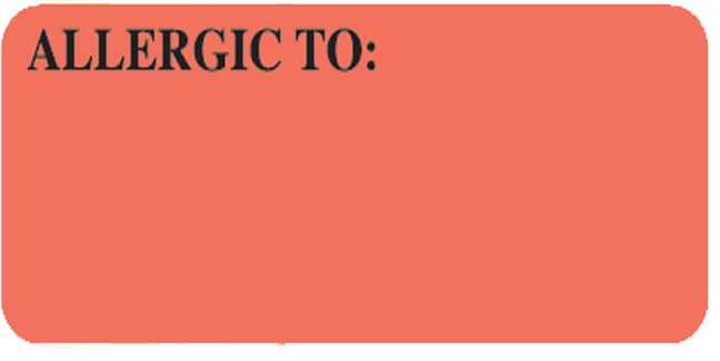 Allergy Warning Labels, ALLERGIC TO: – Fl Red, 2-1/4″ X 7/8″ (Roll of ...