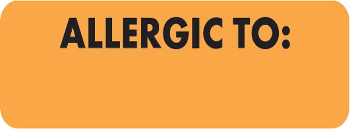 Allergy Warning Labels, ALLERGIC TO – Fl Orange, 2 1/2″ X 3/4″ (Roll of ...