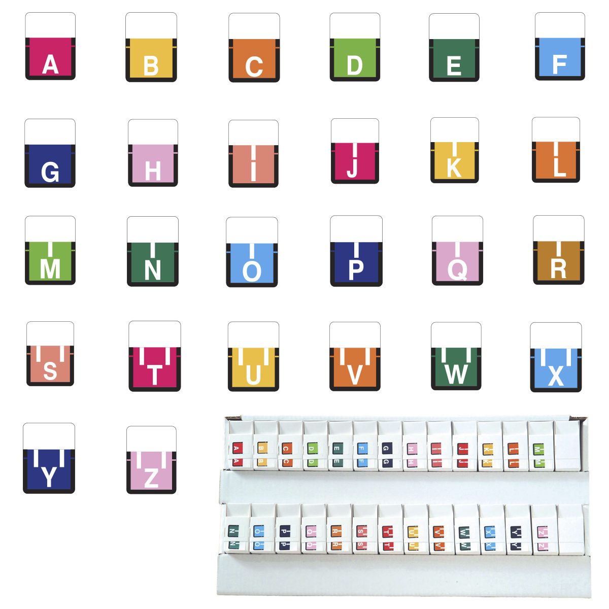 Tab 1307 Compatible Alpha Labels, Letter A-Z set tray, Multiple Color ...